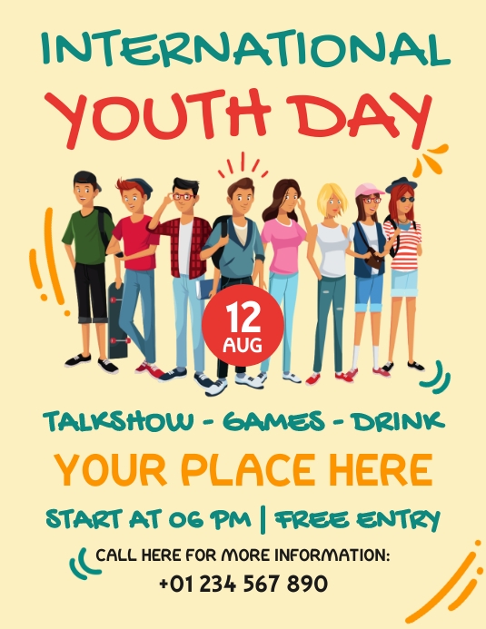 Illustrative International Youth Day Event Template | PosterMyWall