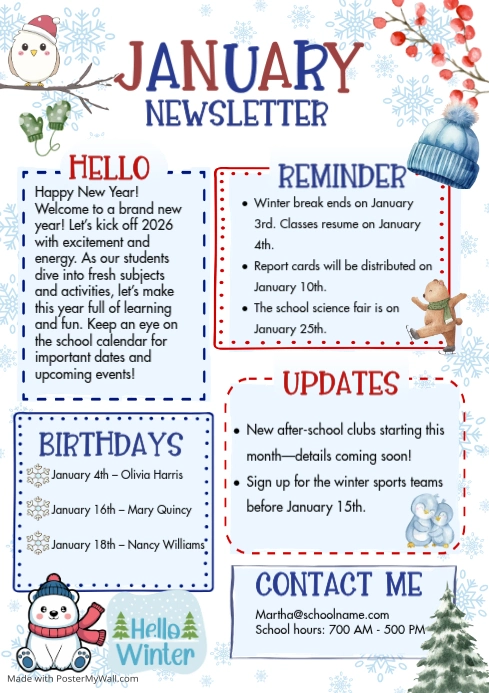Illustrative January Newsletter A4 Template | PosterMyWall
