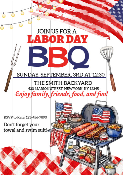 Illustrative Labor Day Bbq A4 Template | PosterMyWall