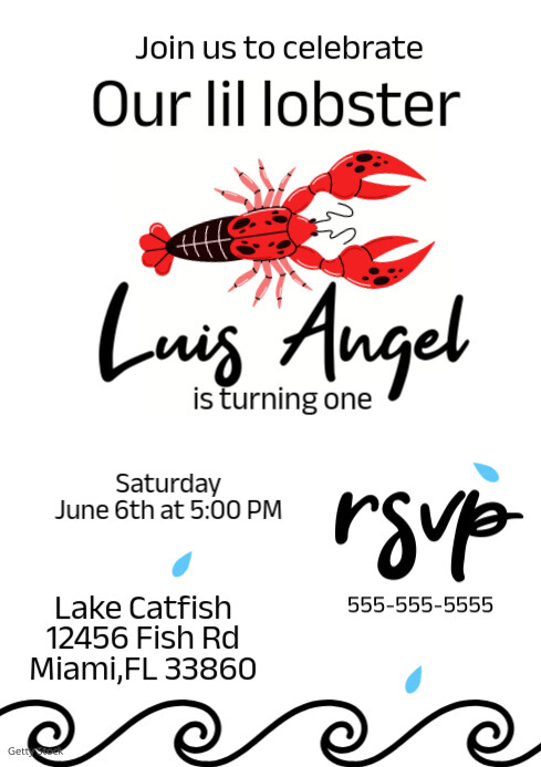 Copy of Illustrative Lil Lobster Birthday Invitations A4 | PosterMyWall