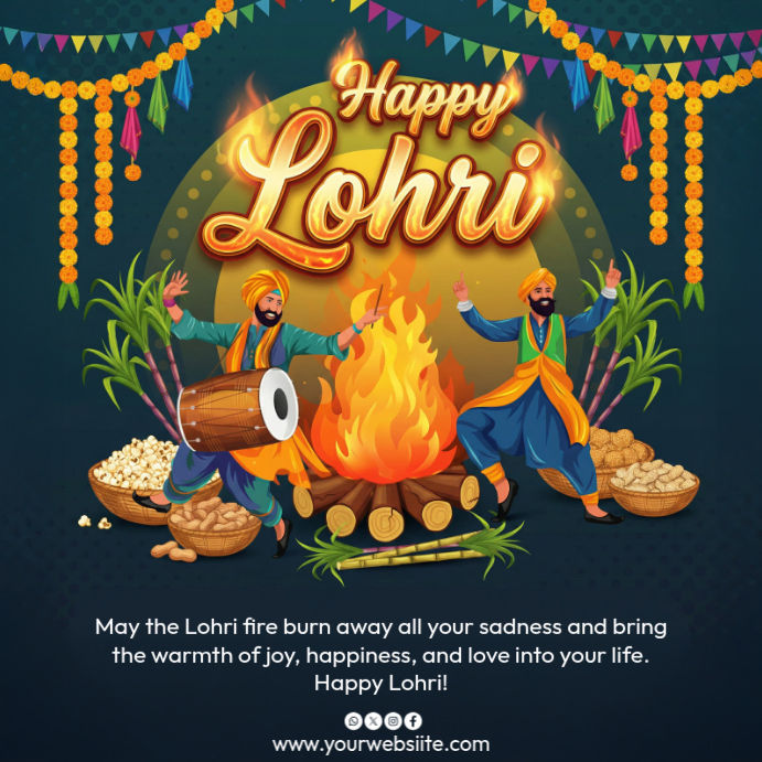 Illustrative Lohri Festival Square (1:1) Template | PosterMyWall