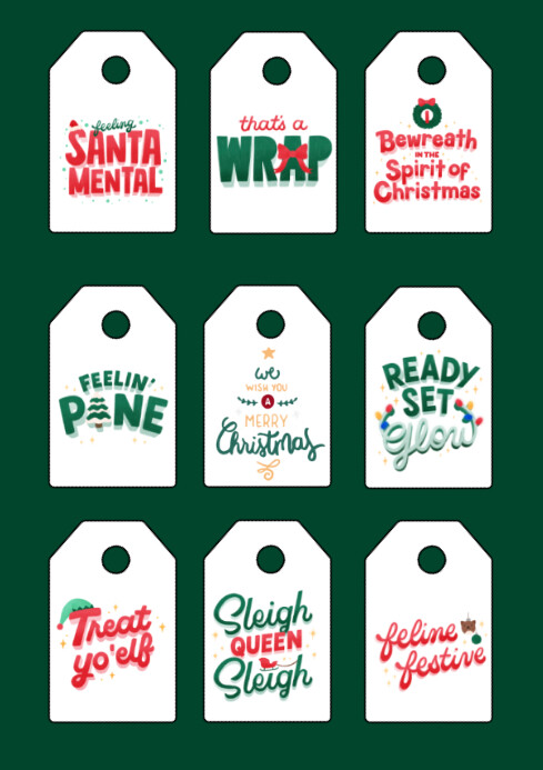Illustrative Merry Christmas Gift Tag A4 Template | PosterMyWall