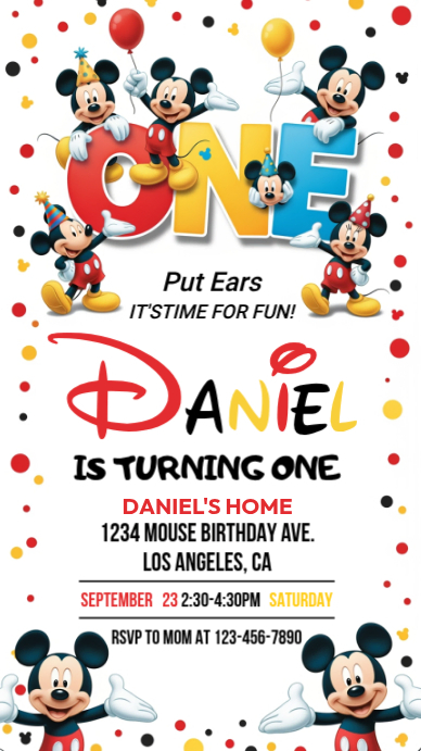 Illustrative Mickey Mouse Birthday Invitation Instagram Story Template ...