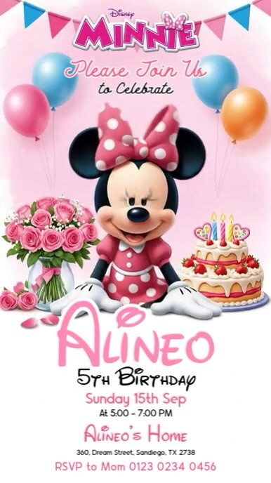 Illustrative Minnie Mouse Birthday Instagram Story Template | PosterMyWall