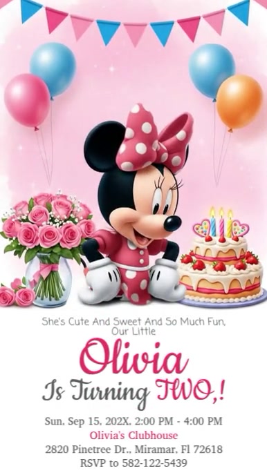 Illustrative Minnie Mouse Birthday Invitation Instagram Story Template ...