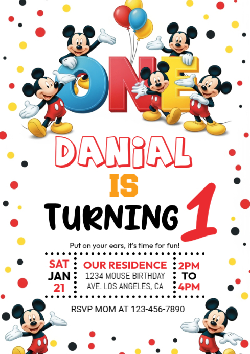 Plantilla de Illustrative Minnie Mouse Birthday Invitation A4 ...