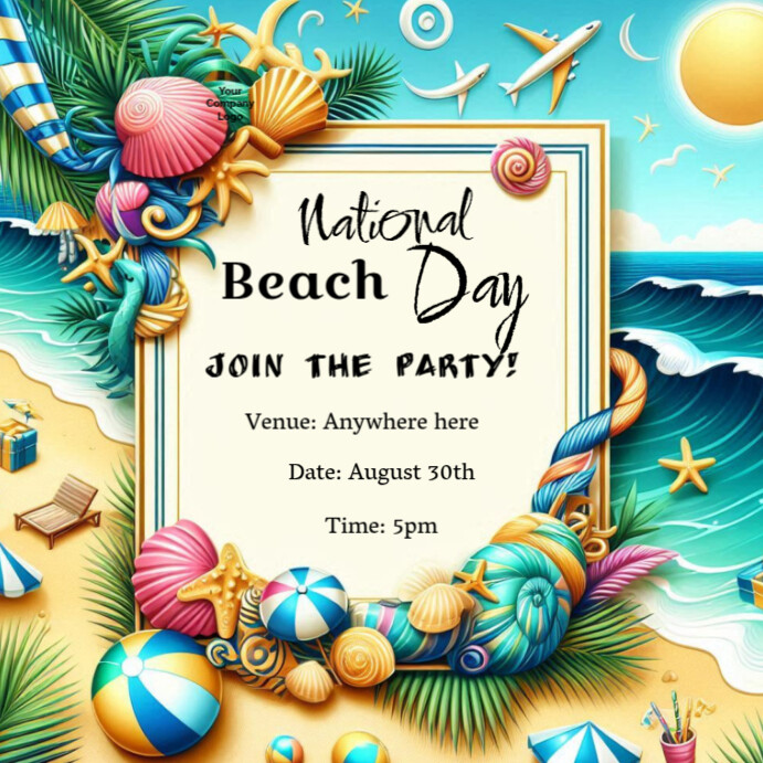 Copy of Illustrative National Beach Day Party Invitation Poster ...