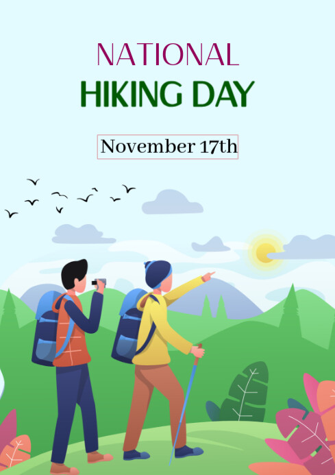 Illustrative National Hiking Day A4 Template | PosterMyWall