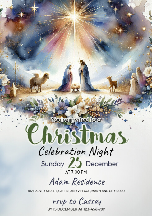Copy of Illustrative Nativity Invitation Template A4 | PosterMyWall