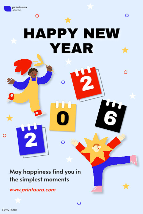 Illustrative New Year Greeting Poster Joyful Template | PosterMyWall
