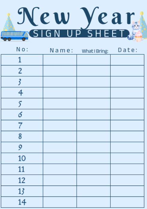 Plantilla de Illustrative New Year Party Sign Up Sheet A3 | PosterMyWall