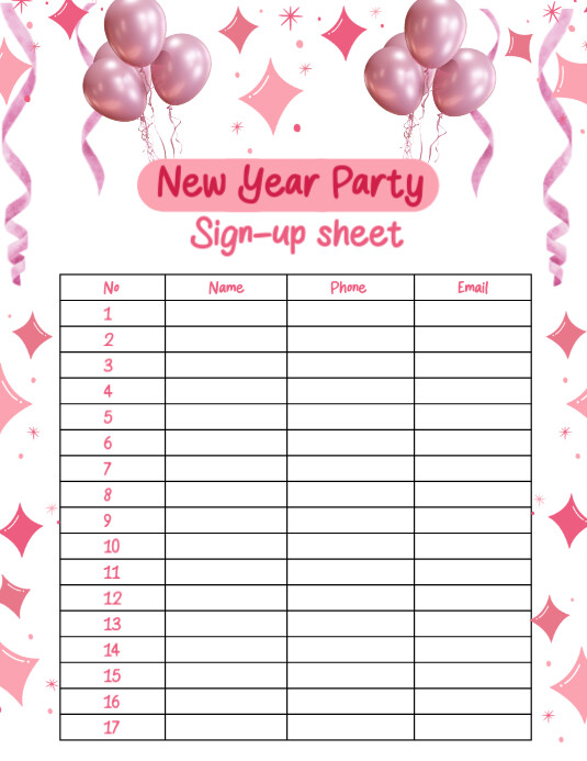 Illustrative New Year Party Sign Up Sheet Flyer (us Letter) Template ...