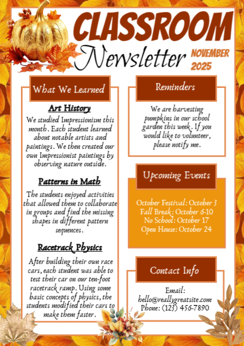 Illustrative November Classroom Lesson Planner Newsletter A4 Template ...