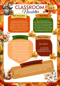 White Illustrative November Classroom Newsletter A4 Template | PosterMyWall