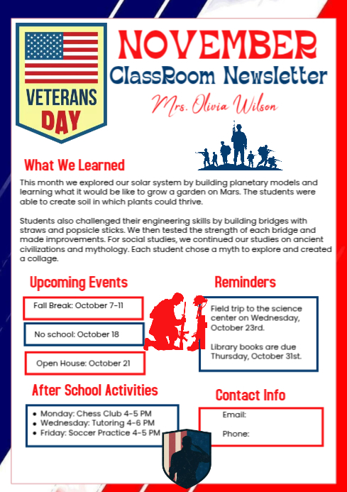 Modèle Illustrative November Classroom Newsletter A4 | PosterMyWall