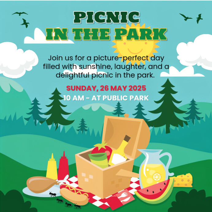Illustrative Picnic In The Park Instagram Post Template | PosterMyWall
