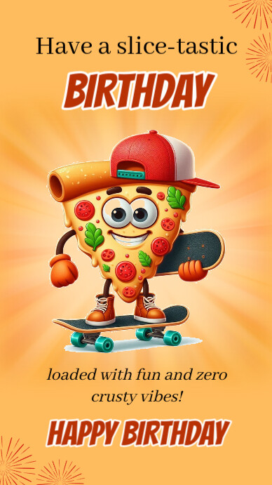 Illustrative Pizza Birthday Greetings Card Instagram Story Template ...