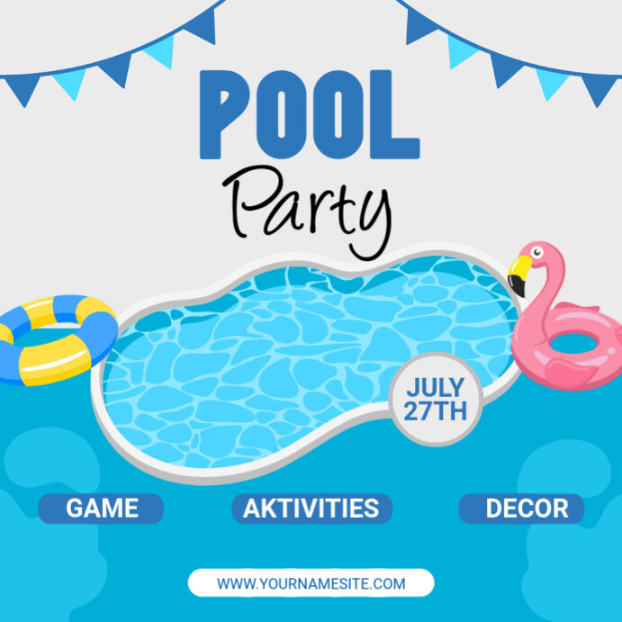 Illustrative Pool Party Instagram Post templaat | PosterMyWall
