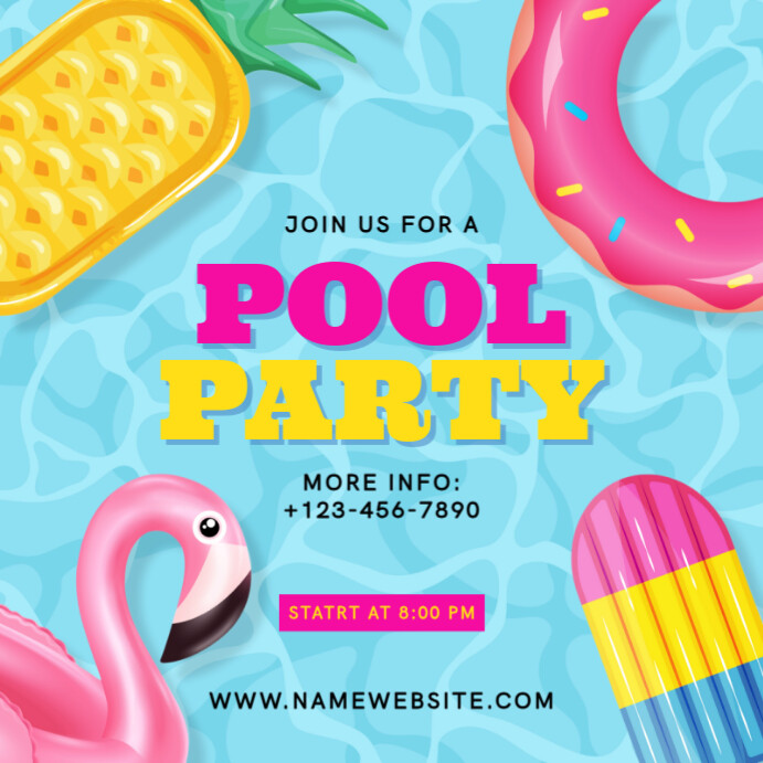 Illustrative Pool Party Instagram Post Template | PosterMyWall