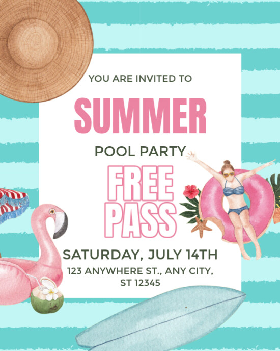 Modèle Illustrative Pool Party Invitation Instagram Portrait | PosterMyWall