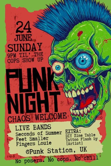Illustrative Punk Night Poster Template | PosterMyWall
