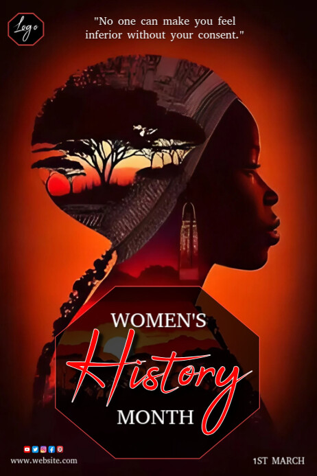 Illustrative Red And Black Background Maximalist Women's History Month ...