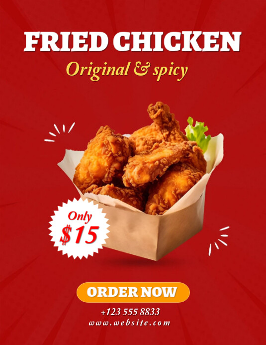 Illustrative Red Background Gradient Fried Chicken Flyer (us Letter ...