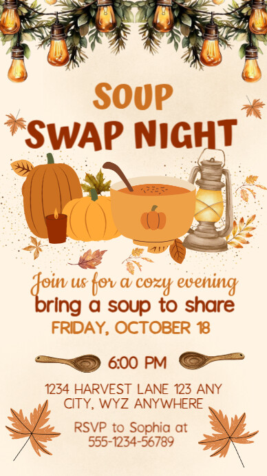 Illustrative Soup Swap Night Instagram Story Template | PosterMyWall