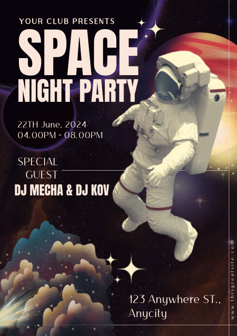 Illustrative Space Night Party A4 Template | PosterMyWall