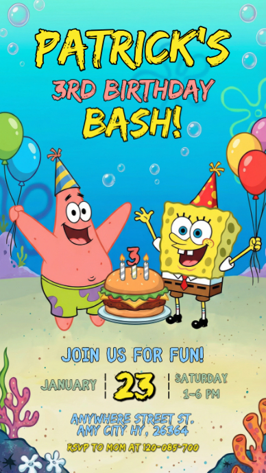Illustrative Spongebob Birthday Instagram Story Template | PosterMyWall