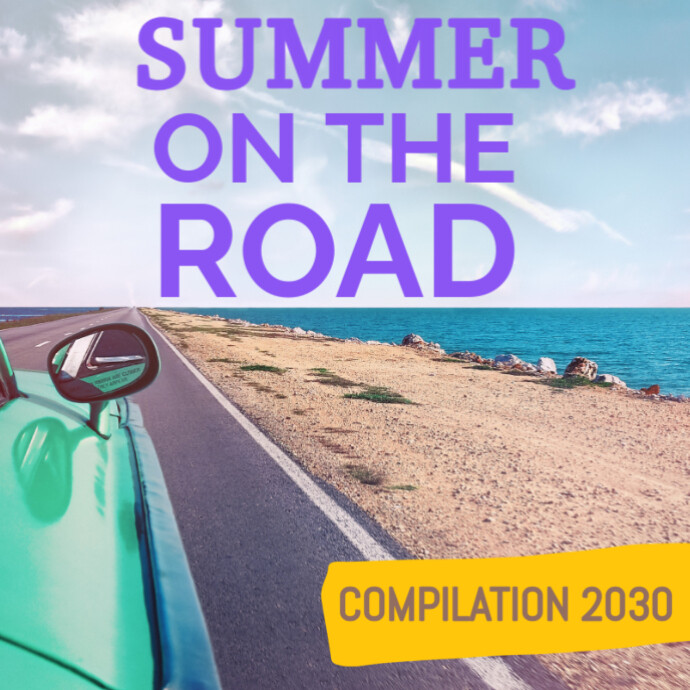Illustrative Summer Album Cover Template Blue Car Music Art Album Cover ...