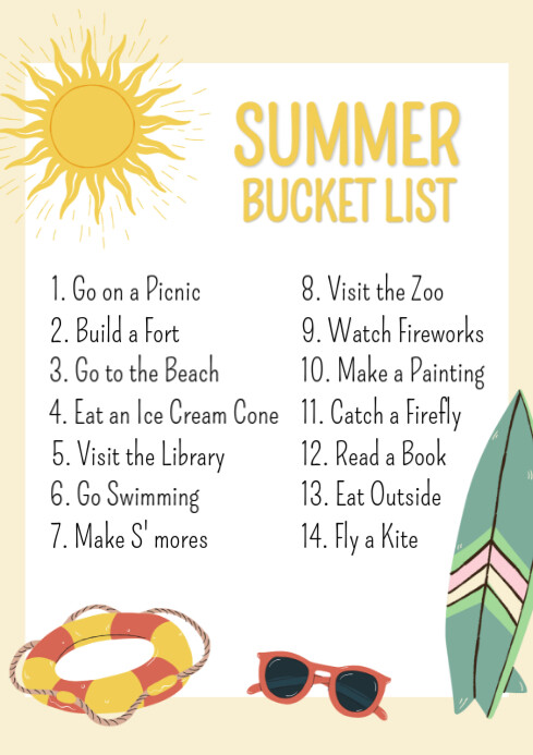 Illustrative Summer Bucket List A4 Template | PosterMyWall