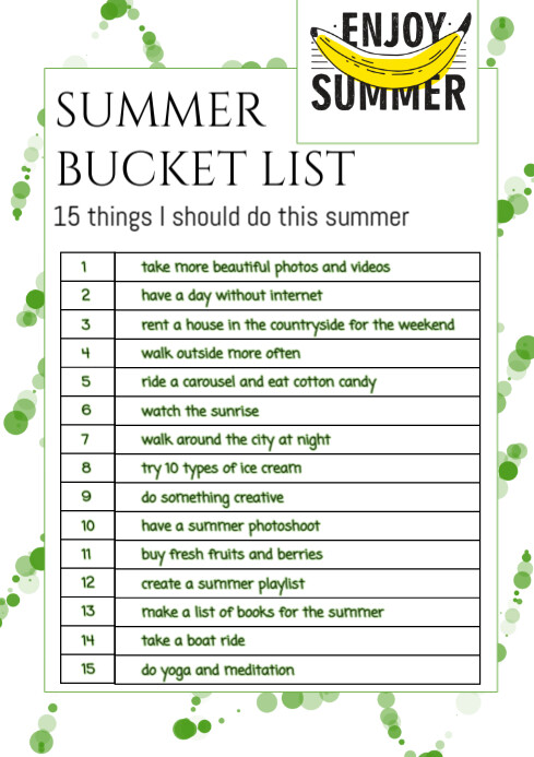 Illustrative Summer Bucket List A4 Template | PosterMyWall