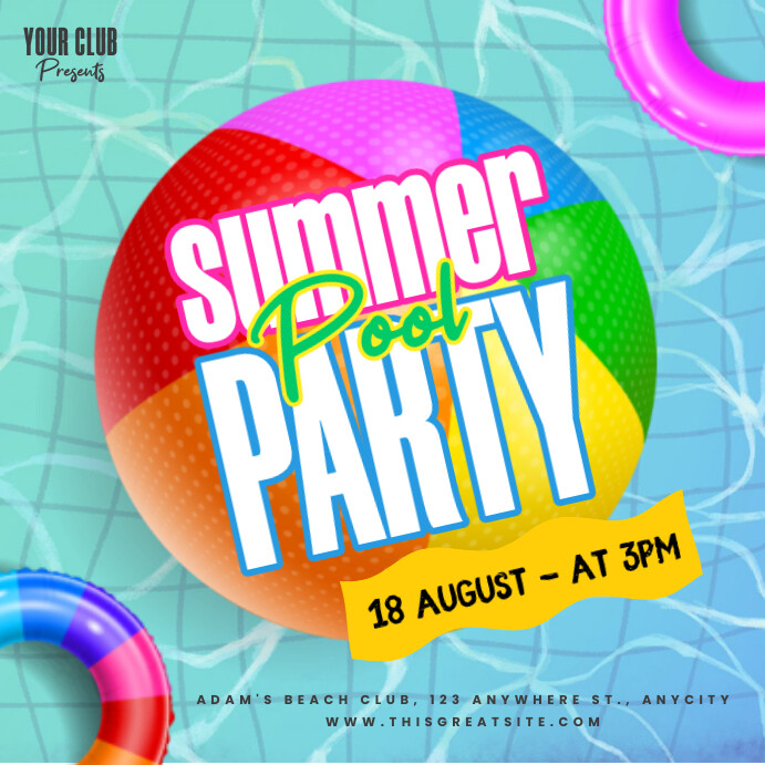 Illustrative Summer Pool Party Instagram Post Modelo | PosterMyWall
