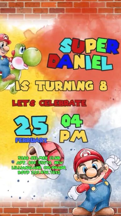 Illustrative Super Mario Animated Invitation Instagram Reel Template ...