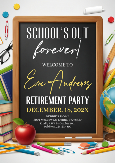 Illustrative Teacher Retirement Invitation A4 Template | PosterMyWall