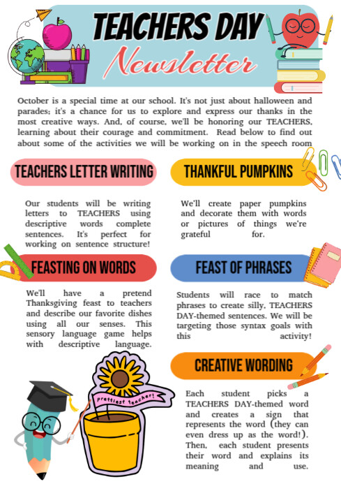 Illustrative Teachers day Newsletter A4 Template | PosterMyWall
