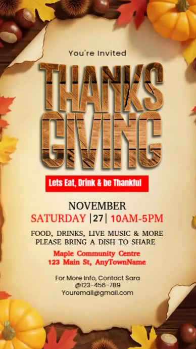 Illustrative Thanksgiving Dinner Invite Instagram Story Template ...