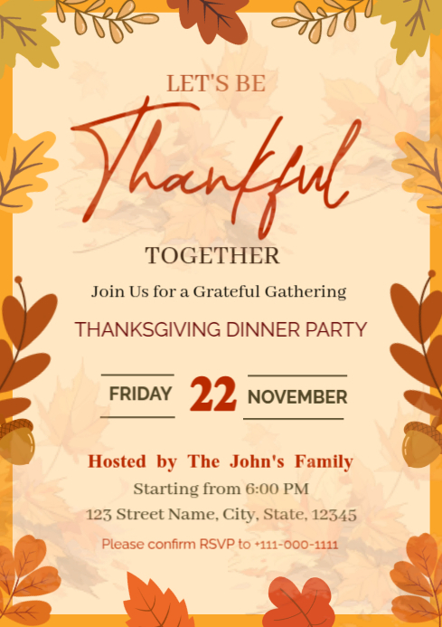 Illustrative Thanksgiving Dinner Party Invitation A4 Template ...