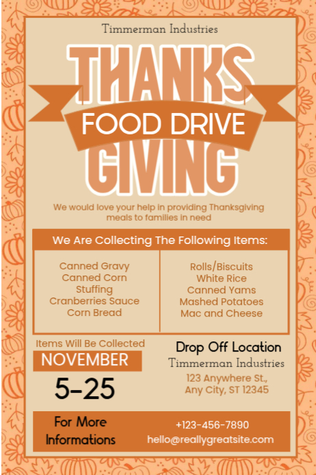 Illustrative Thanksgiving Food Drive Poster Template | PosterMyWall