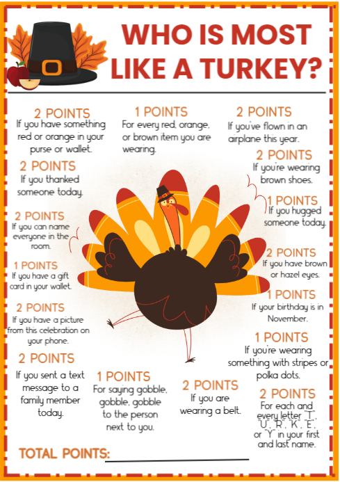 Illustrative Thanksgiving Game Who Is Most Like The Turkey A4 Template ...