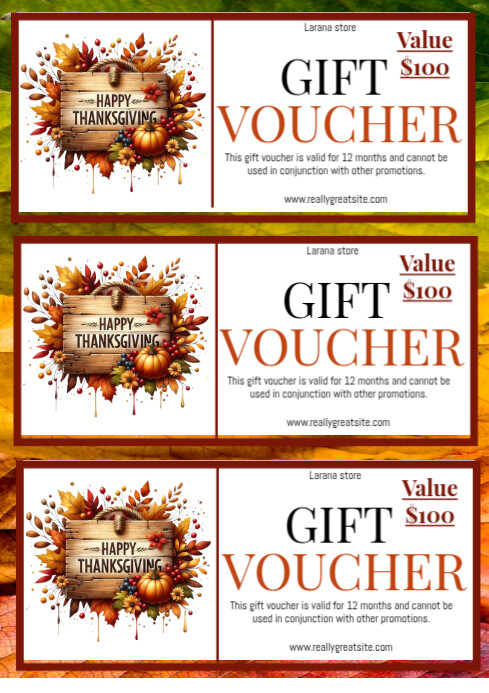 Illustrative Thanksgiving Gift Voucher A4 Template | PosterMyWall