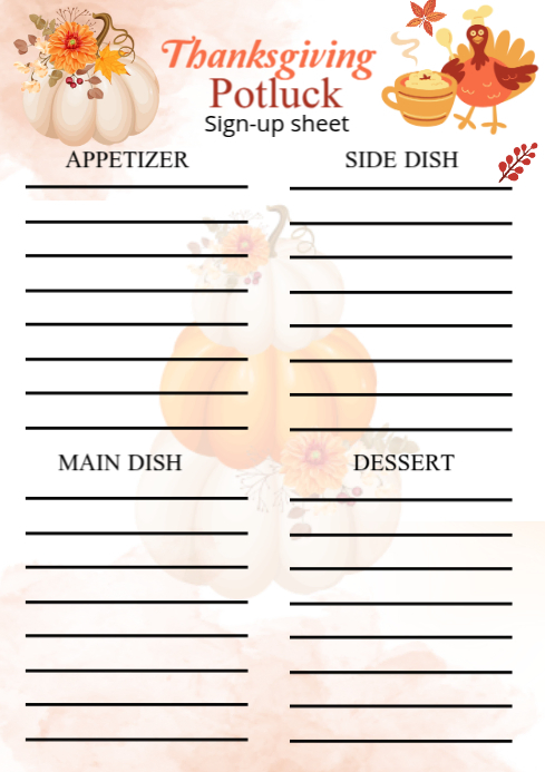 Illustrative Thanksgiving Potluck Sign A4 Template | PosterMyWall