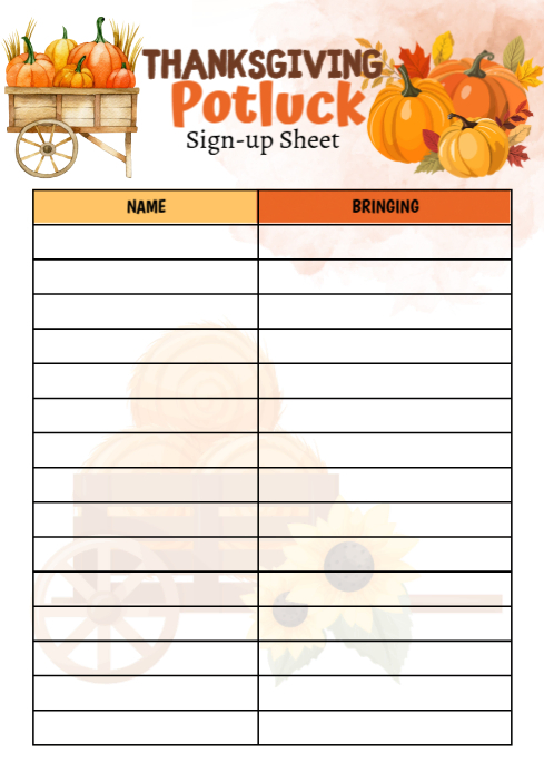Modèle Illustrative Thanksgiving Potluck Sign-up Sheet A4 | PosterMyWall