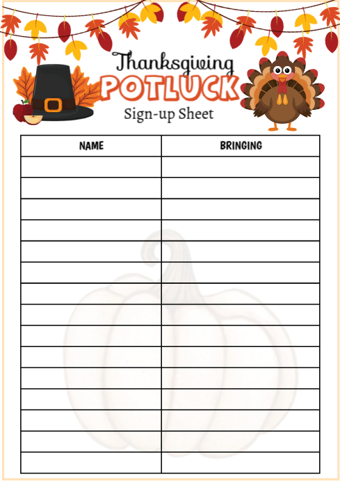Illustrative Thanksgiving Potluck Sign-up sheet A4 Template | PosterMyWall