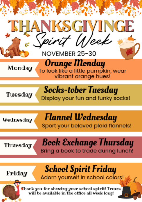 Illustrative Thanksgiving Spirit Week A4 Template | PosterMyWall