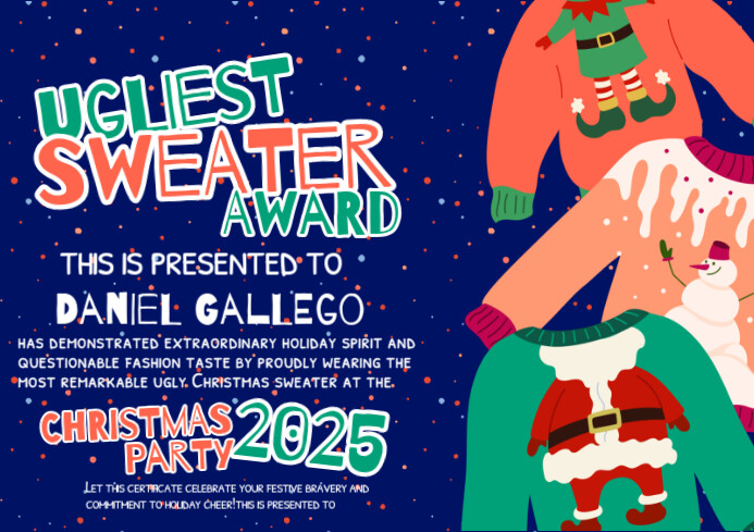 Illustrative Ugly Christmas Sweater Party Certificate A4 Template ...