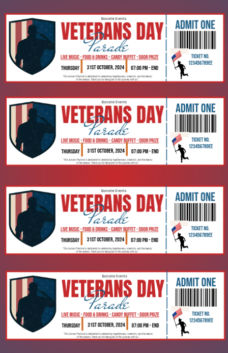 Illustrative Veterans Day Parade Admit Ticket Tabloid Template ...