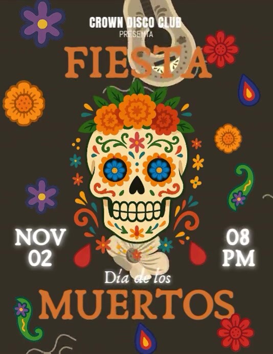 Illustrative Vintage Dia de los Muertos Party Flyer Template | PosterMyWall
