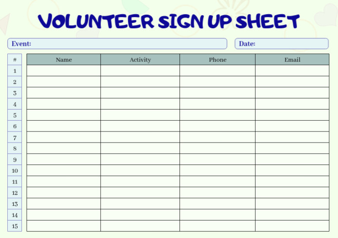 Copy of Illustrative Volunteer Sign Up Sheet A4 | PosterMyWall